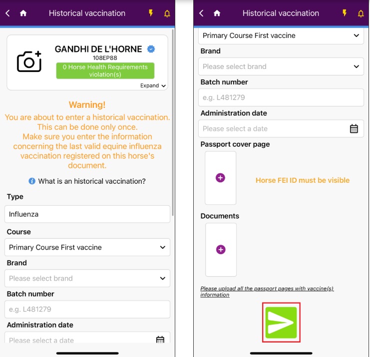 FEI HorseApp Vaccination Module - British Equestrian